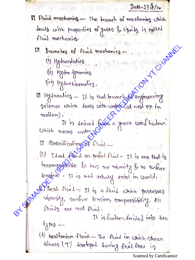 Hydraulics _UNIT 1 -HANDWRITTEN NOTES_SUMAN DEY | PDF