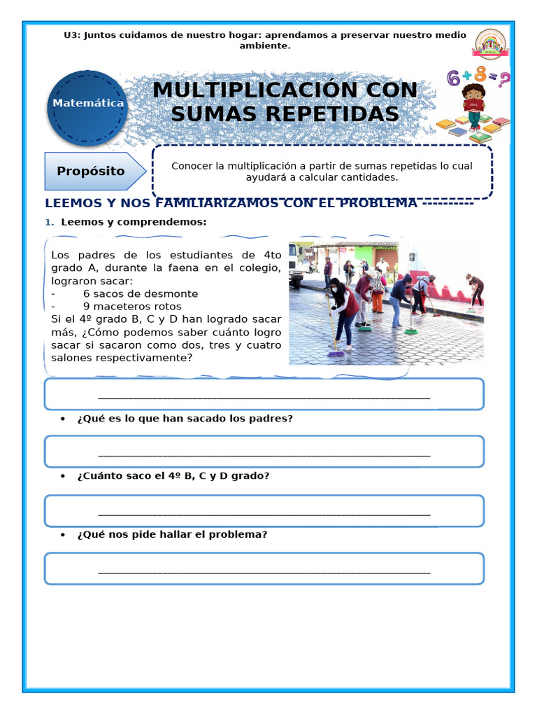 U3-FICHA-D4-MAT-MULTIPLICACIÓN CON SUMAS REPETIDAS | PDF | Aprendizaje