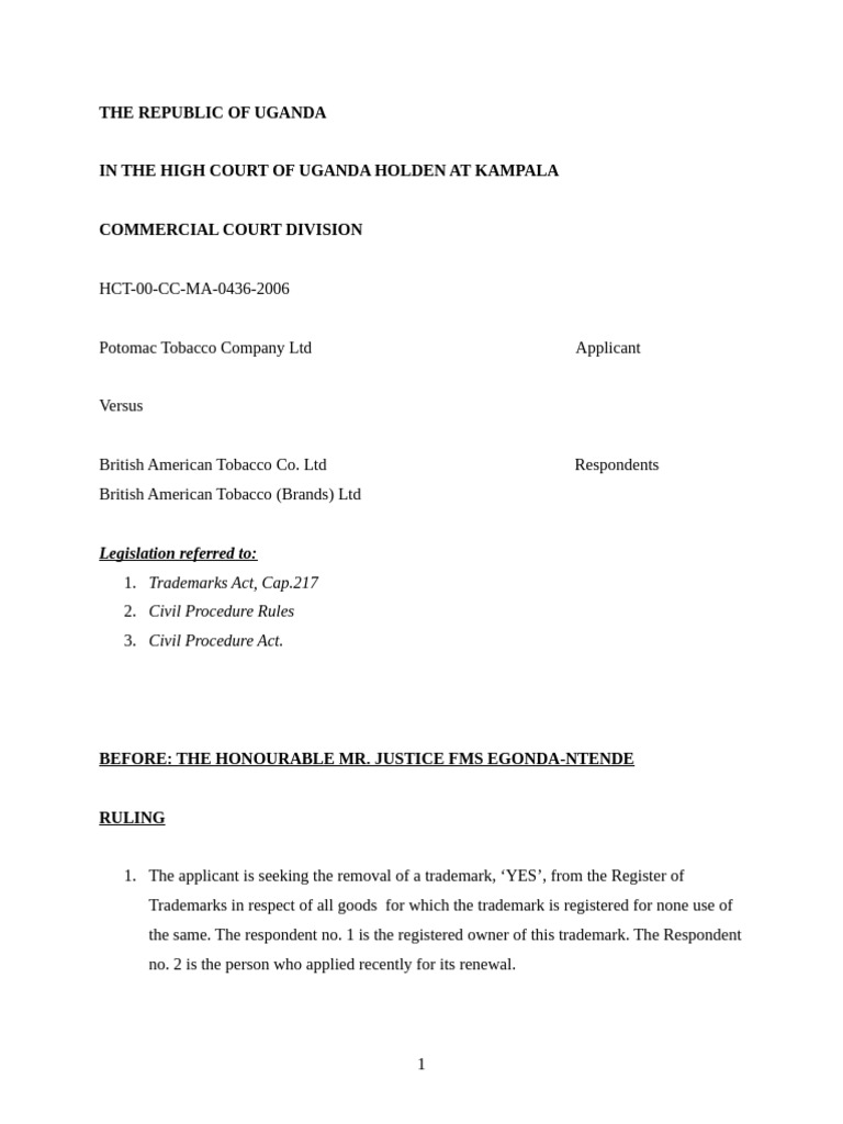 Potomac Trading Company LTD V British American Tobacco Co LTD Anor ...