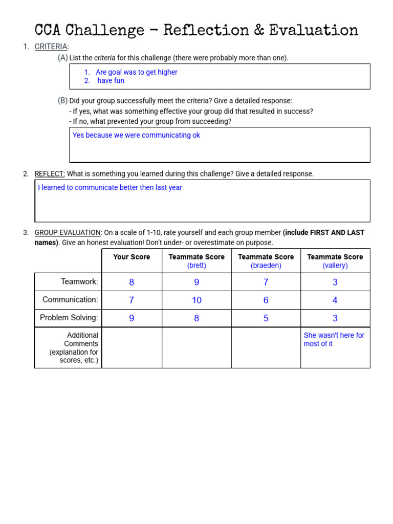 Challenge Reflection and Evaluation - Template | PDF