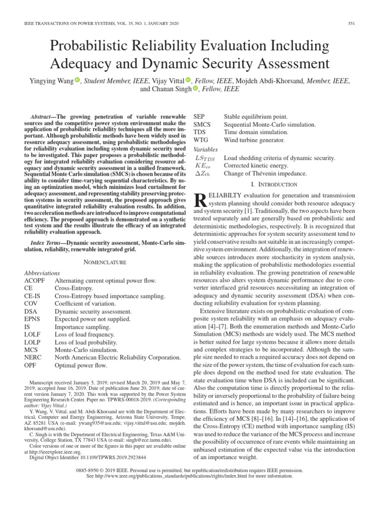 Probabilistic Reliability Evaluation Including Adequacy and Dynamic ...
