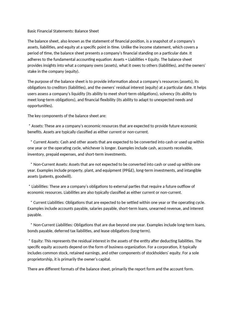 Basic Financial Statement Balance Sheet | PDF | Balance Sheet | Equity ...