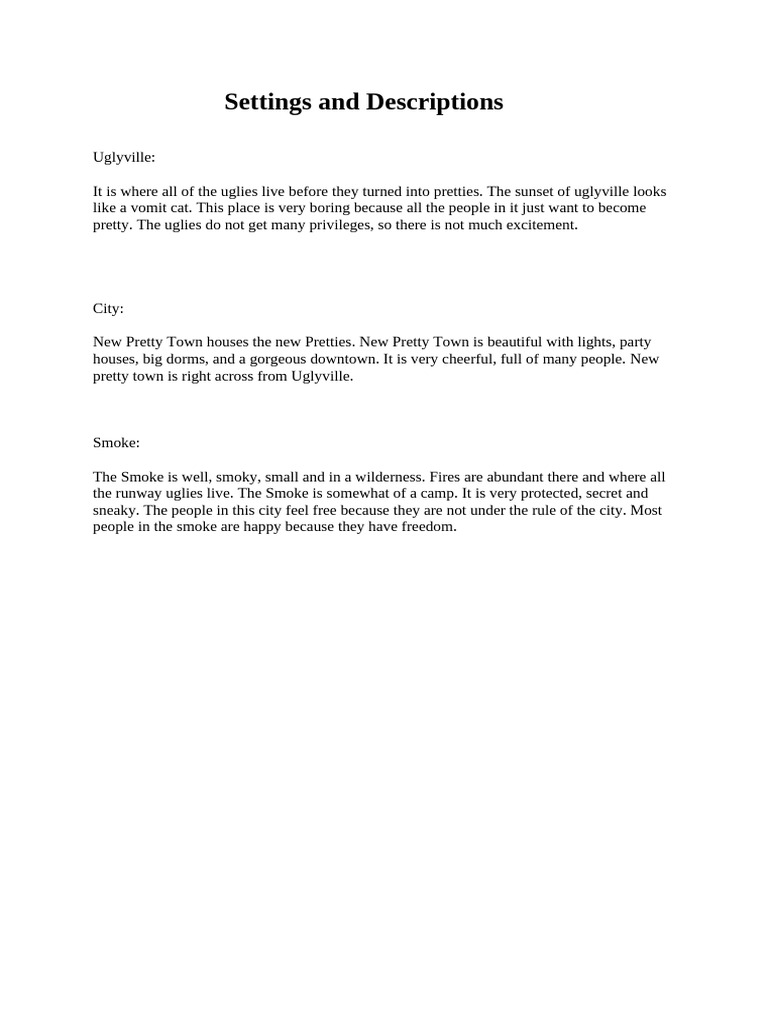 Uglies Settings and Descriptions | PDF