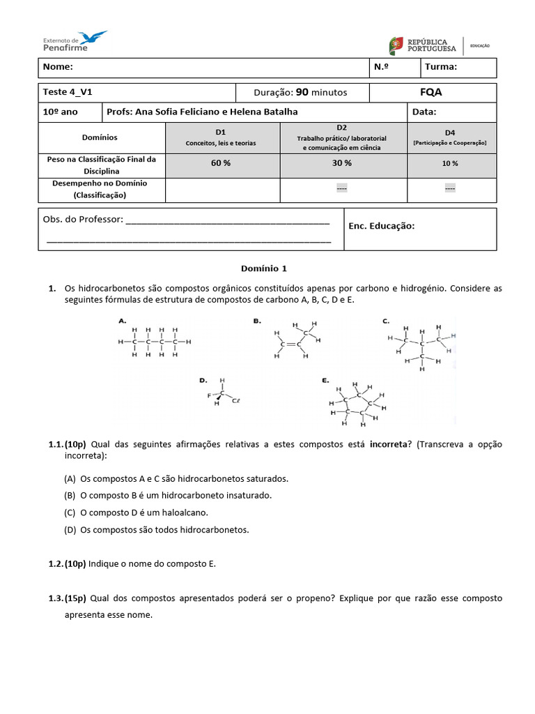 23 24 ASS HMB Teste 4 FQ10 V1 | PDF | Átomos | Densidade