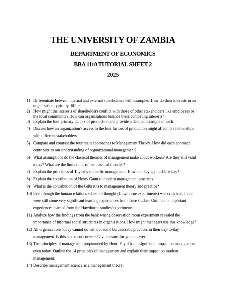 BBA 1110 TUTORIAL SHEET TWO | PDF | Organizational Behavior | Business