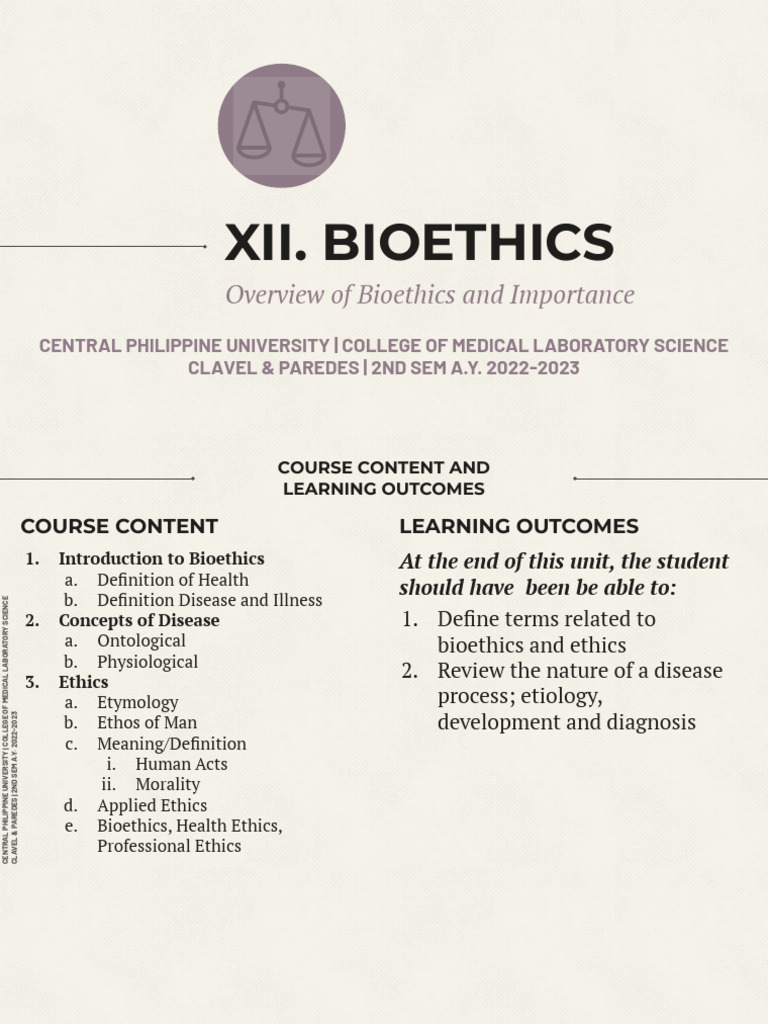 XII. Overview of Bioethics | PDF | Morality | Infection