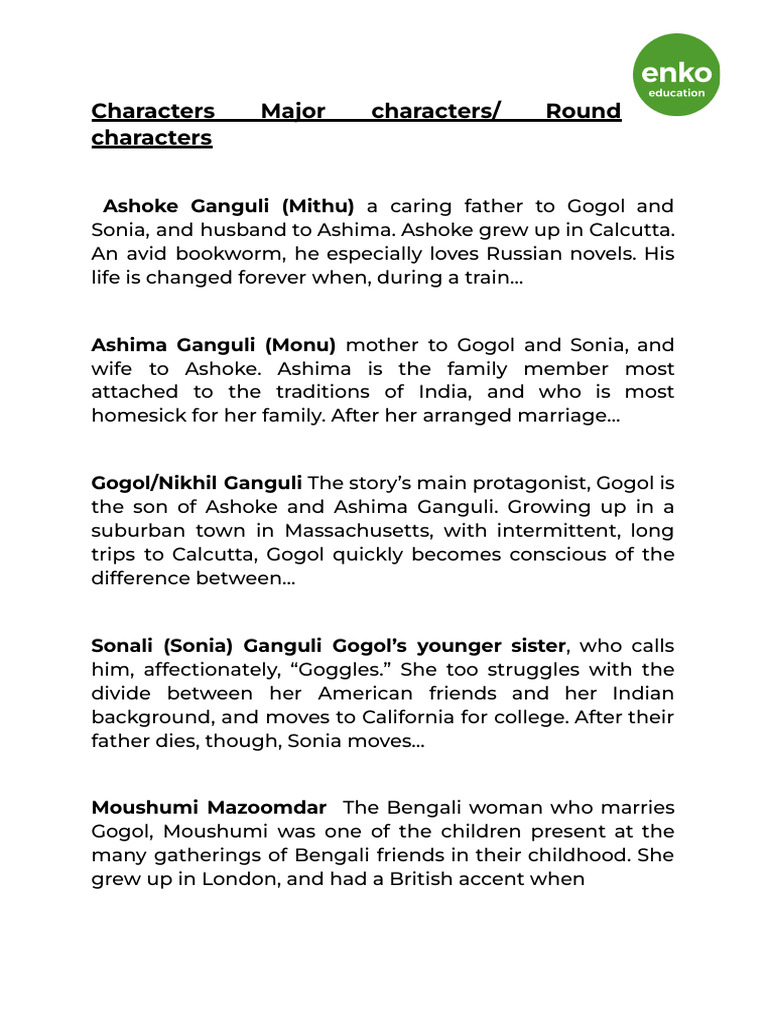 Characters List The Namesake | PDF