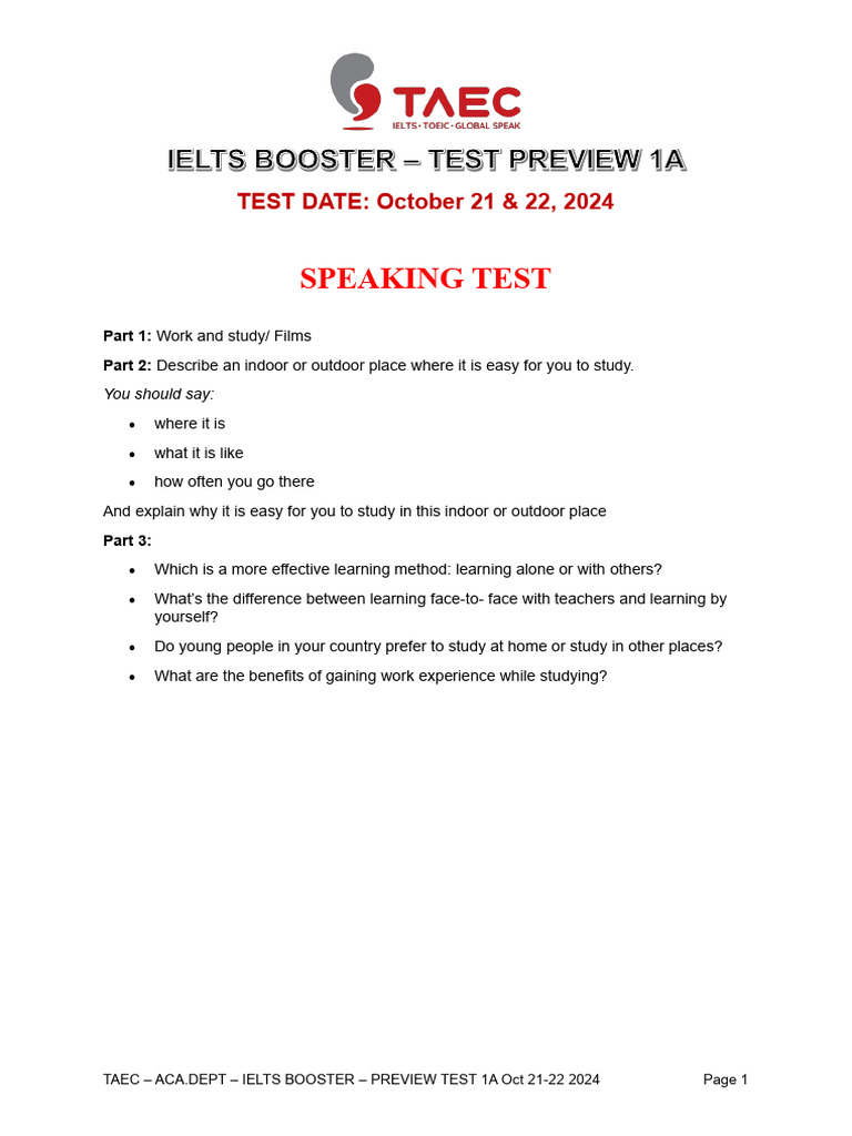 TEST PREVIEW 1A - Oct 21&22 2024 | PDF