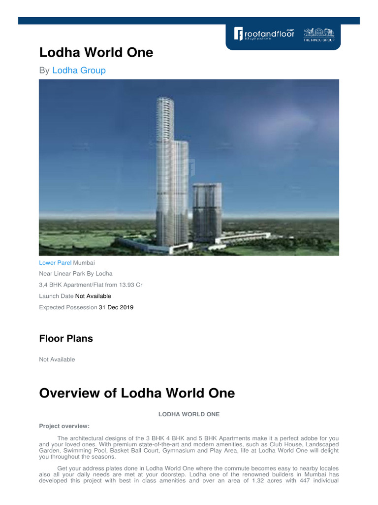Lodha World One Automated Brochure | PDF | Apartment