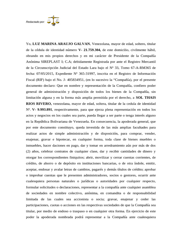 Poder de Administracion Dominiq 2 | PDF