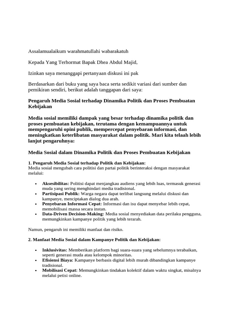 Pengaruh Media Sosial Terhadap Dinamika Politik Dan Proses Pembuatan Kebijakan | PDF