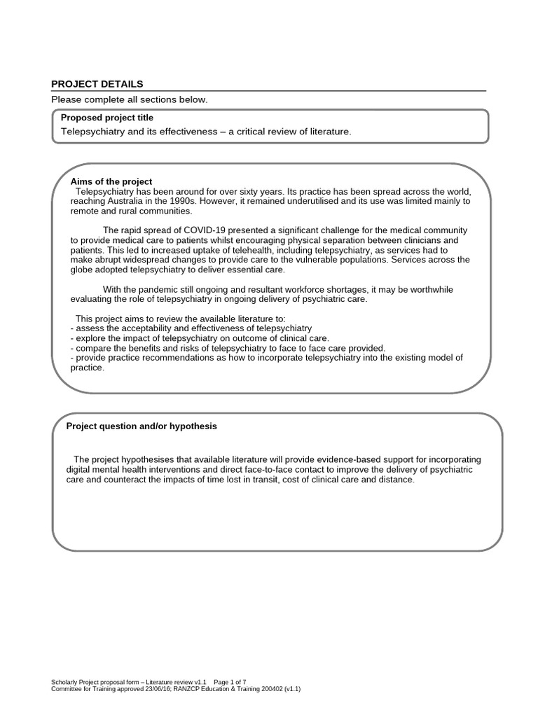 Scholarly Project Proposal Form - Literature Review Docx 3 | PDF | Systematic Review | Meta Analysis