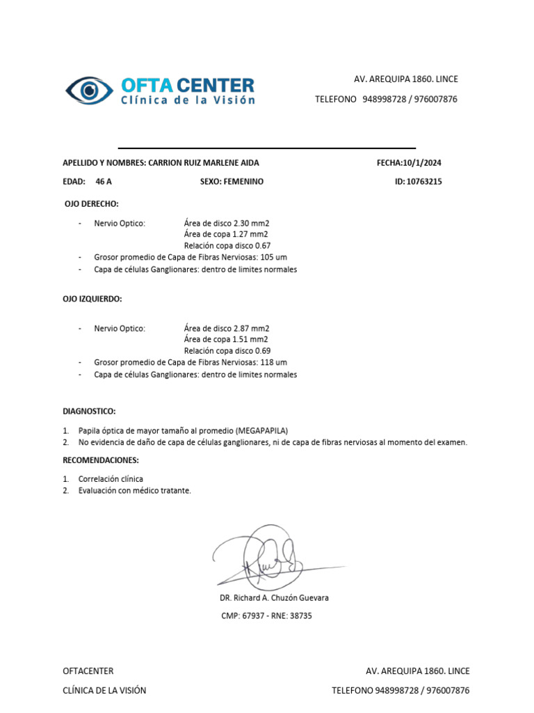 INFORME OCT Nervio Optico | PDF
