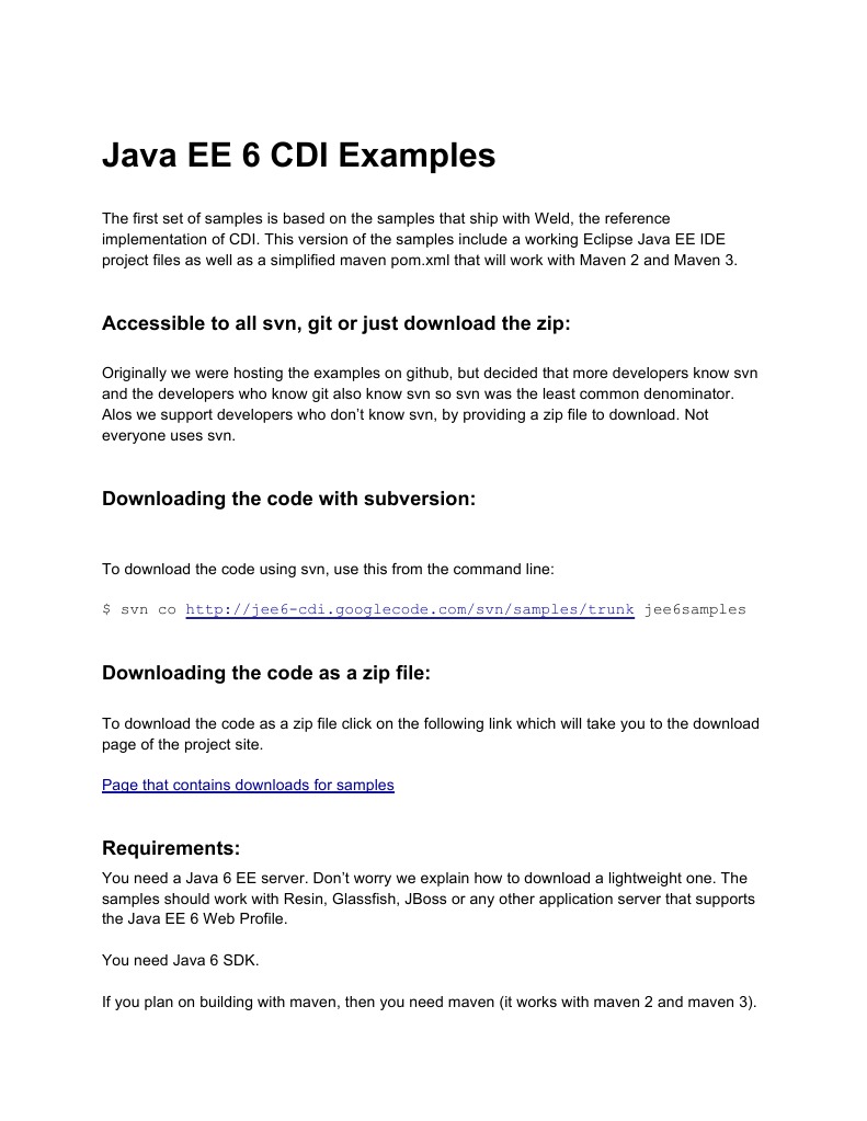 Java EE 6 CDI Examples: Accessible To All SVN, Git or Just Download The Zip | PDF