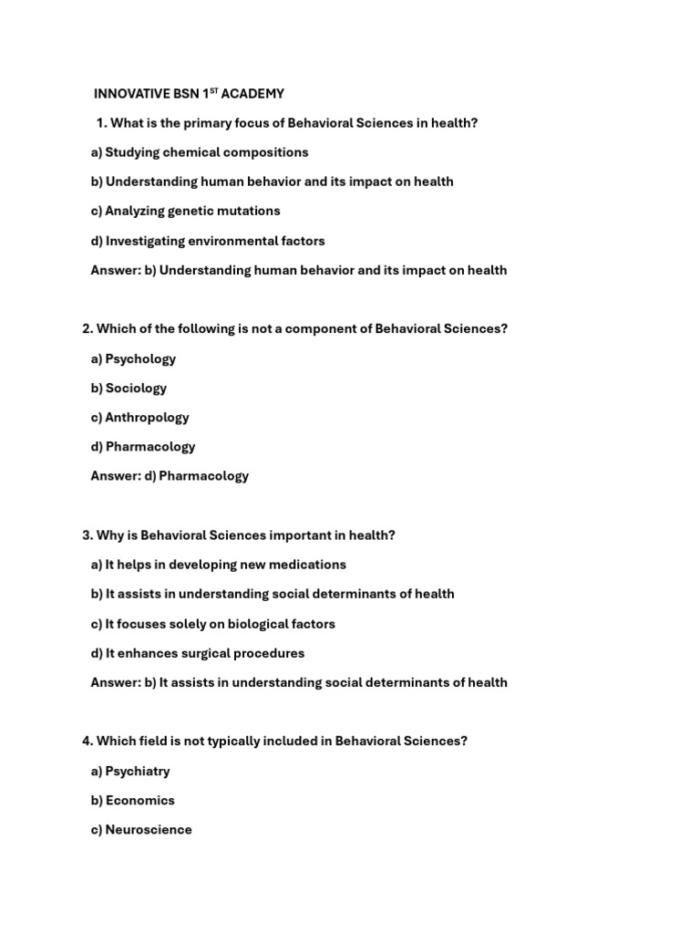 Unit.1 Behavior Science Mcqs | PDF | Medicine | Psychological Concepts