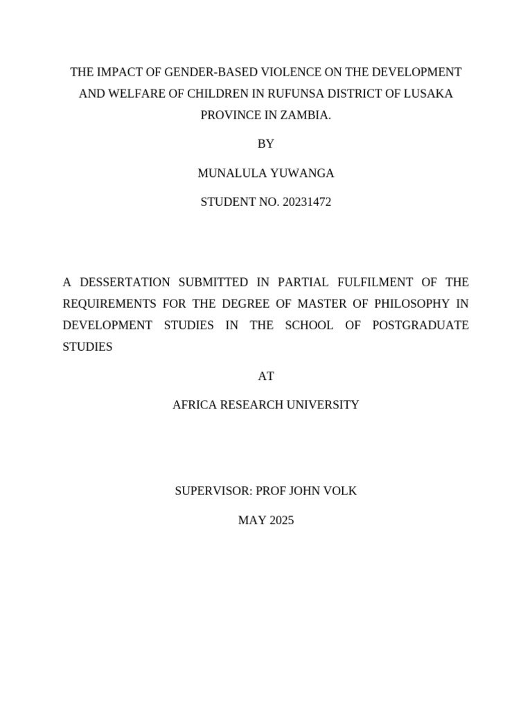 GBV's Impact on Children's Welfare in Zambia | PDF | Violence ...