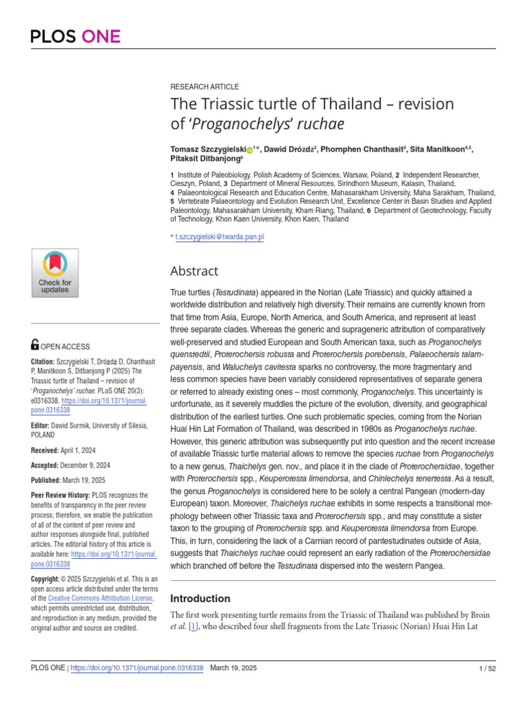 The Triassic turtle of Thailand – revision of ‘Proganochelys’ | PDF ...