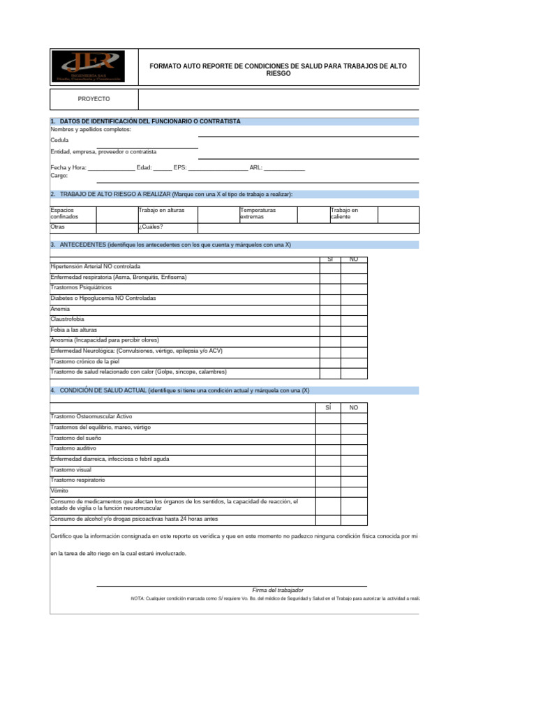 FT-SST-063 Auto Reporte Condiciones de Salud | PDF | Medicina CLINICA | Especialidades Medicas