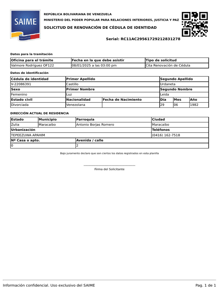 Renovacion de Cedula Luz Castillo | PDF