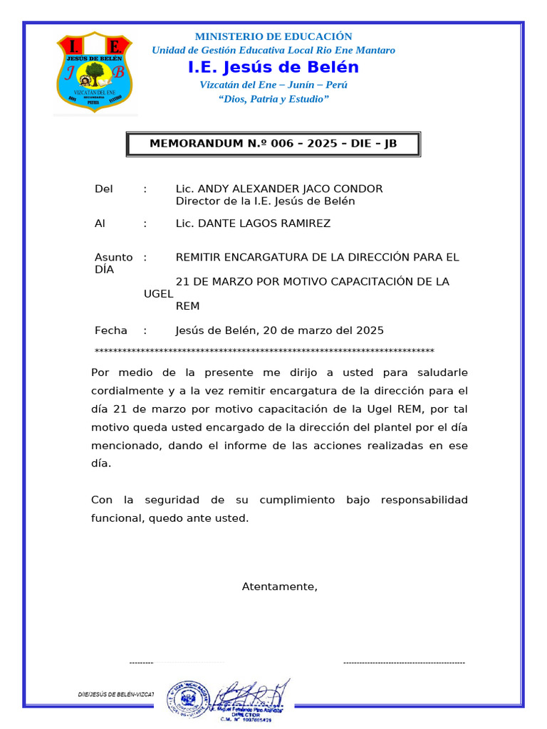 Memorandum N.º 006 - Encargatura - Dante | PDF