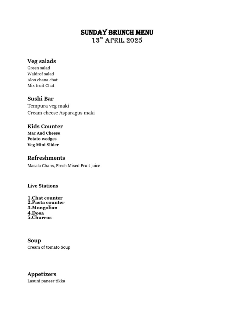 Sunday Brunch Menu Highlights | PDF