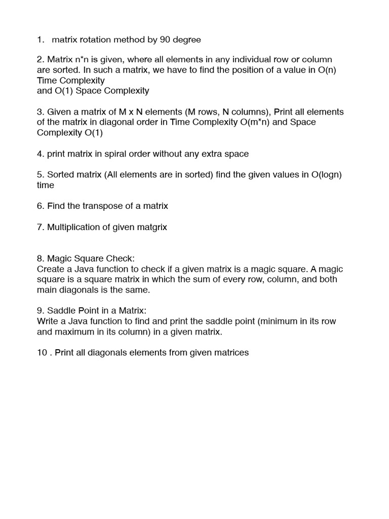 Matrics (2D) Array zoho samle questions | PDF