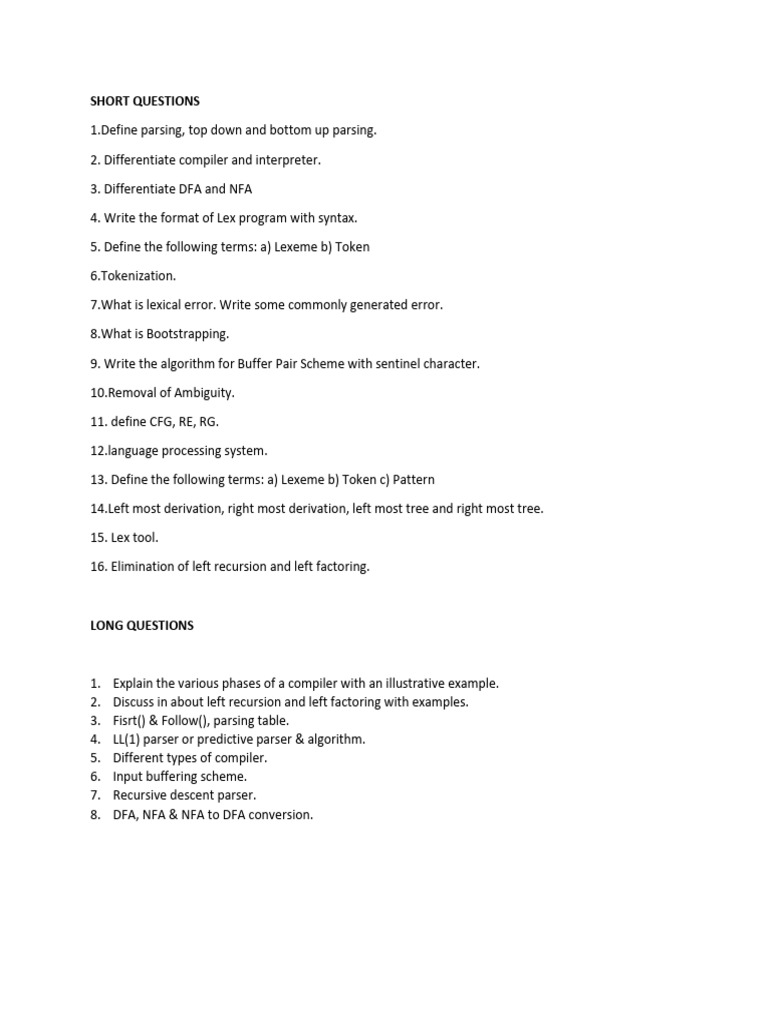 Short Questions | PDF