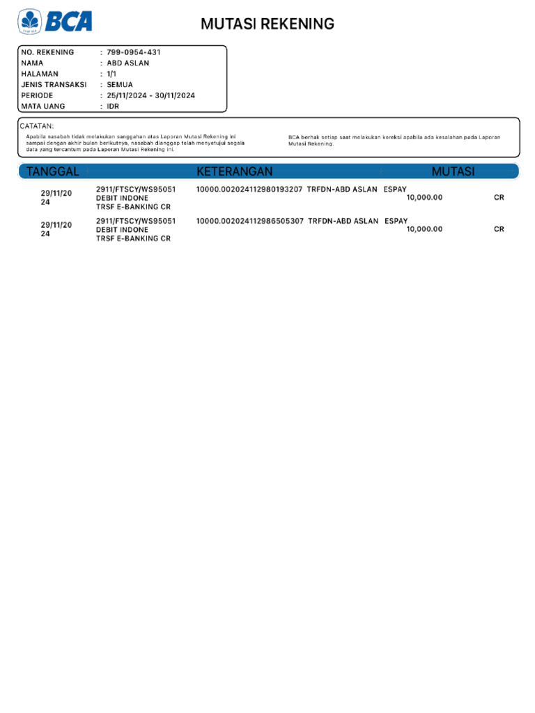 FL - Mutasi Bca | PDF