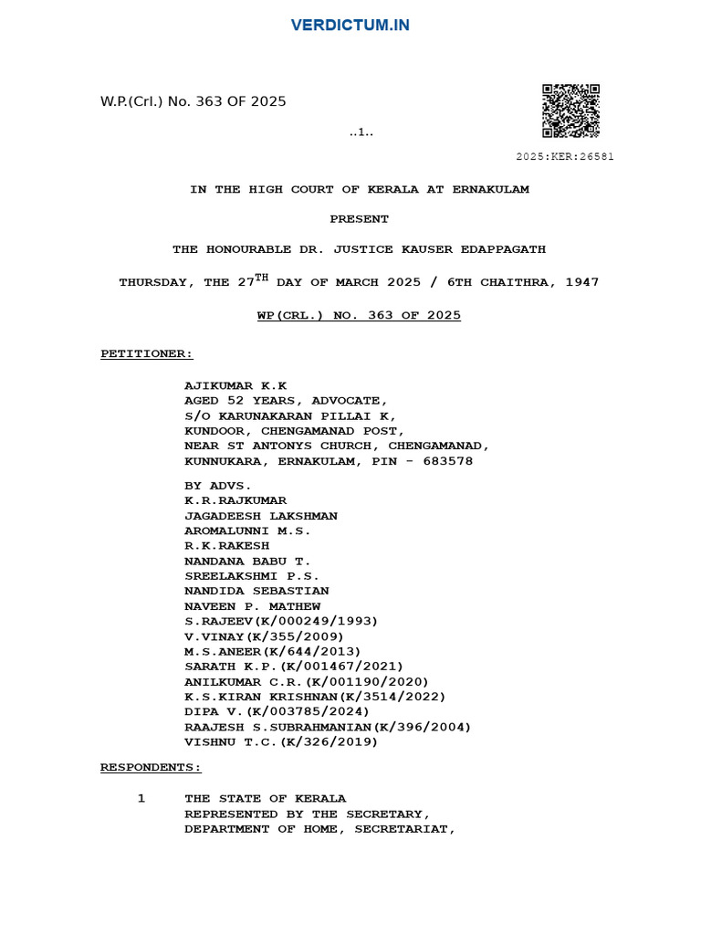 Ajikumar KK V State of Kerala | PDF | Arrest | Bail