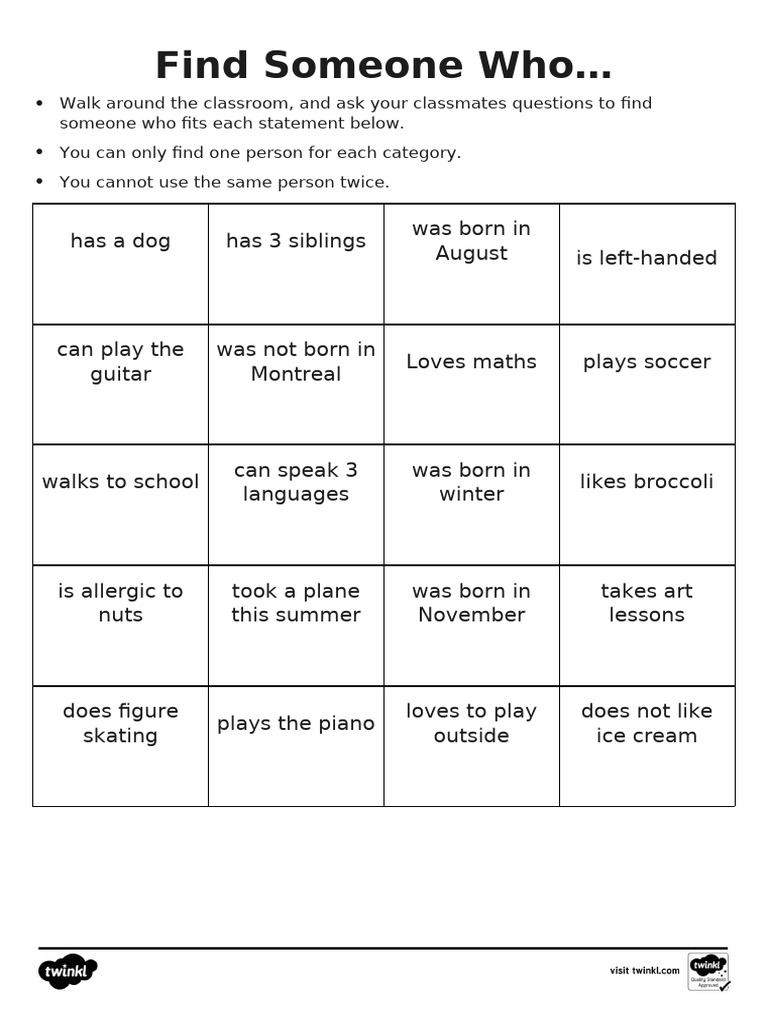 Ca C 2a Find Someone Who Getting To Know You Game Activity Sheet ...
