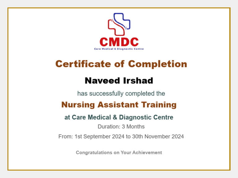 Nursing Assistant Training-Certificate Naveed | PDF