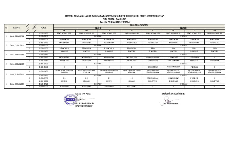 Jadwal Ujian PAT 2024 | PDF