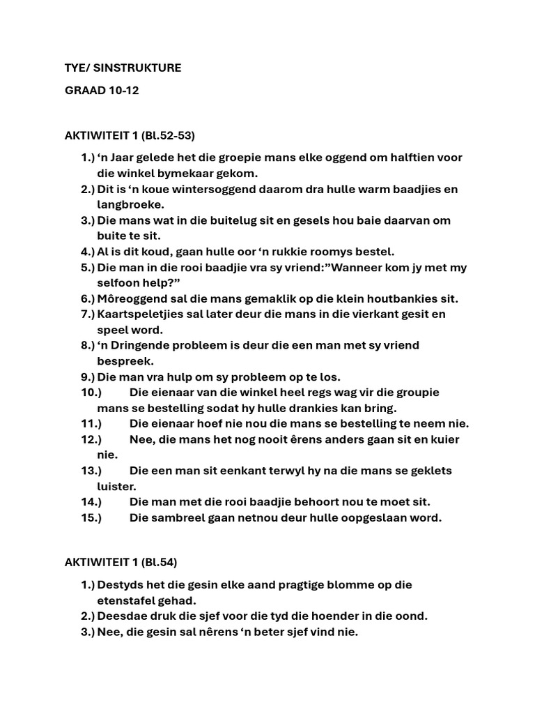 Tye en Sinne Werkboek Graad 10-12 Memo | PDF