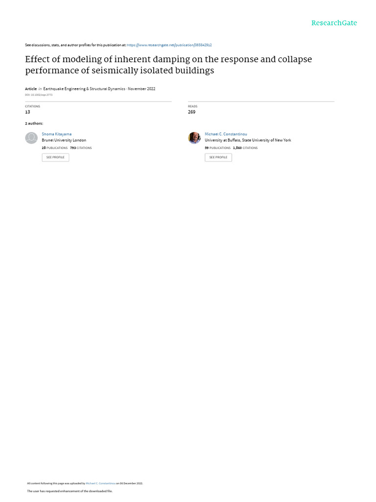 Effect Of Modeling Of Inherent Damping On The Response And Collapse