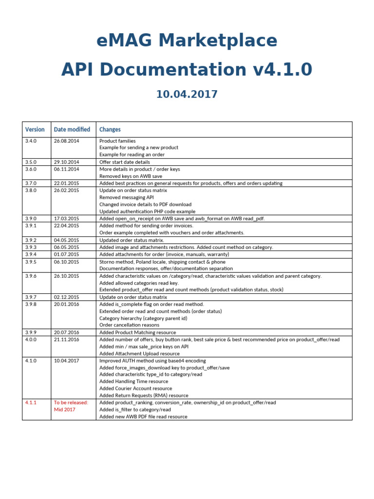 EMAG Marketplace API Documentation v4.1.0 | PDF | Integer (Computer Science) | Boolean Data Type