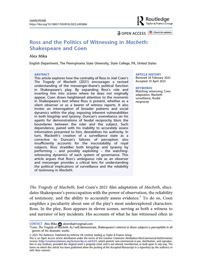 Ross's Political Role in Macbeth | PDF | Macbeth