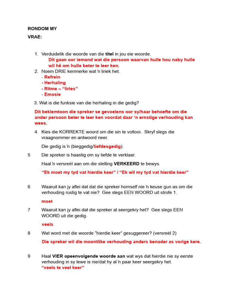 Rondom My Gedig Vrae en Memo | PDF