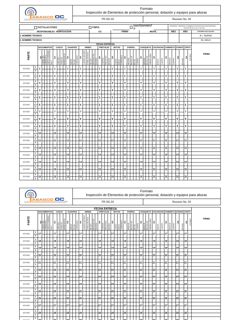 Inspeccion Epp Dotacion | PDF