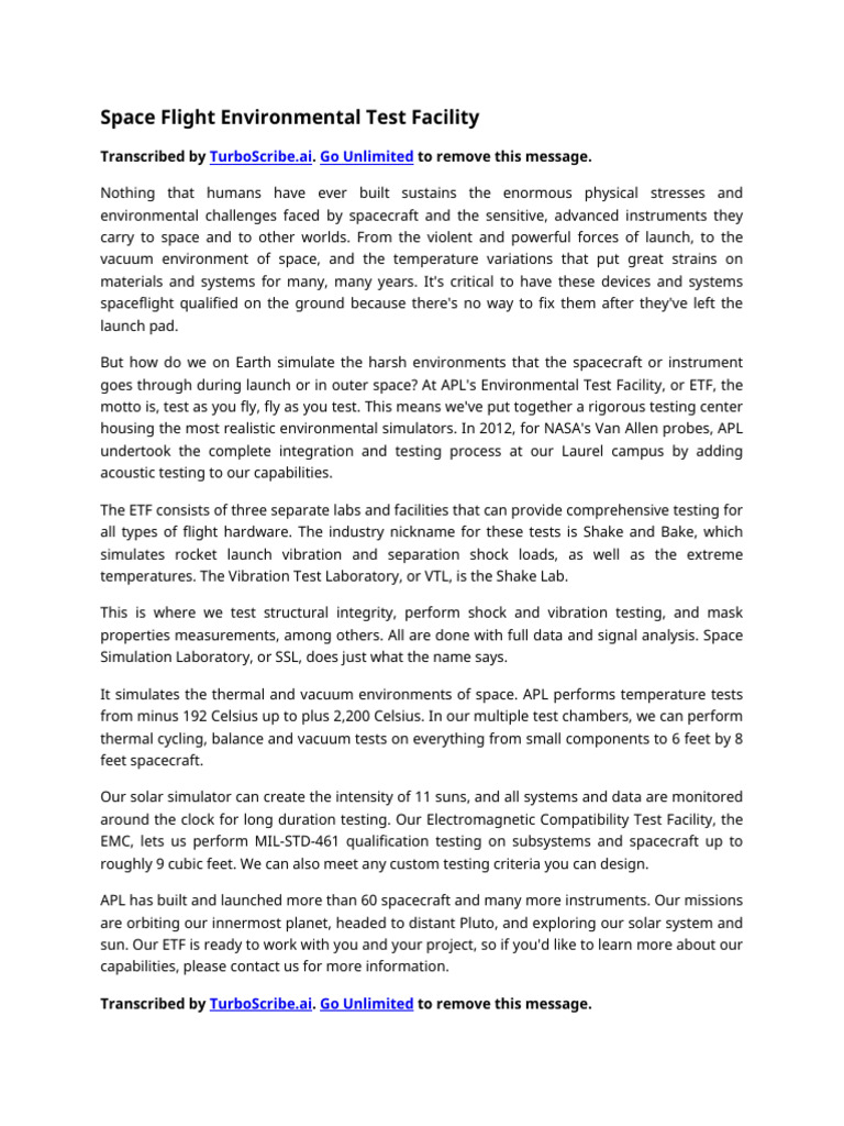 Space Flight Environmental Test Facility | PDF | Outer Space | Spacecraft