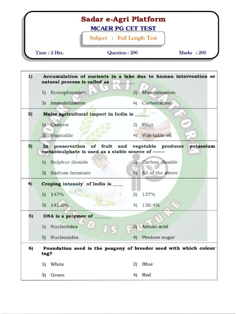 MCAER PG CET Test Sample - Watermarked | PDF