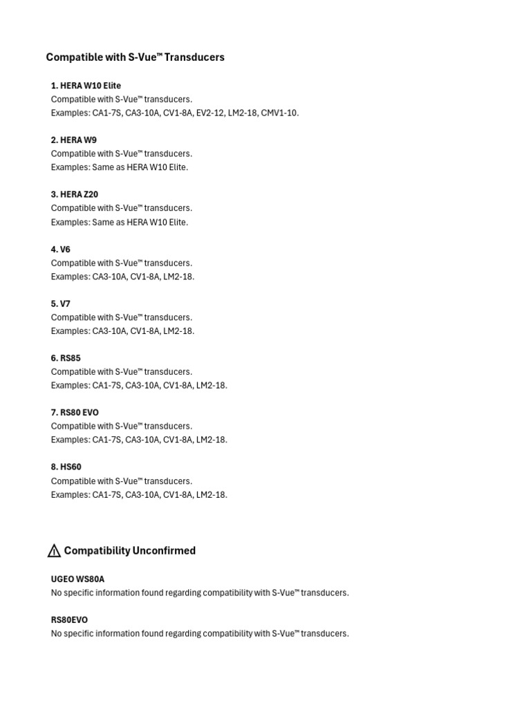 S-Vue™ Transducer Compatibility Guide | PDF