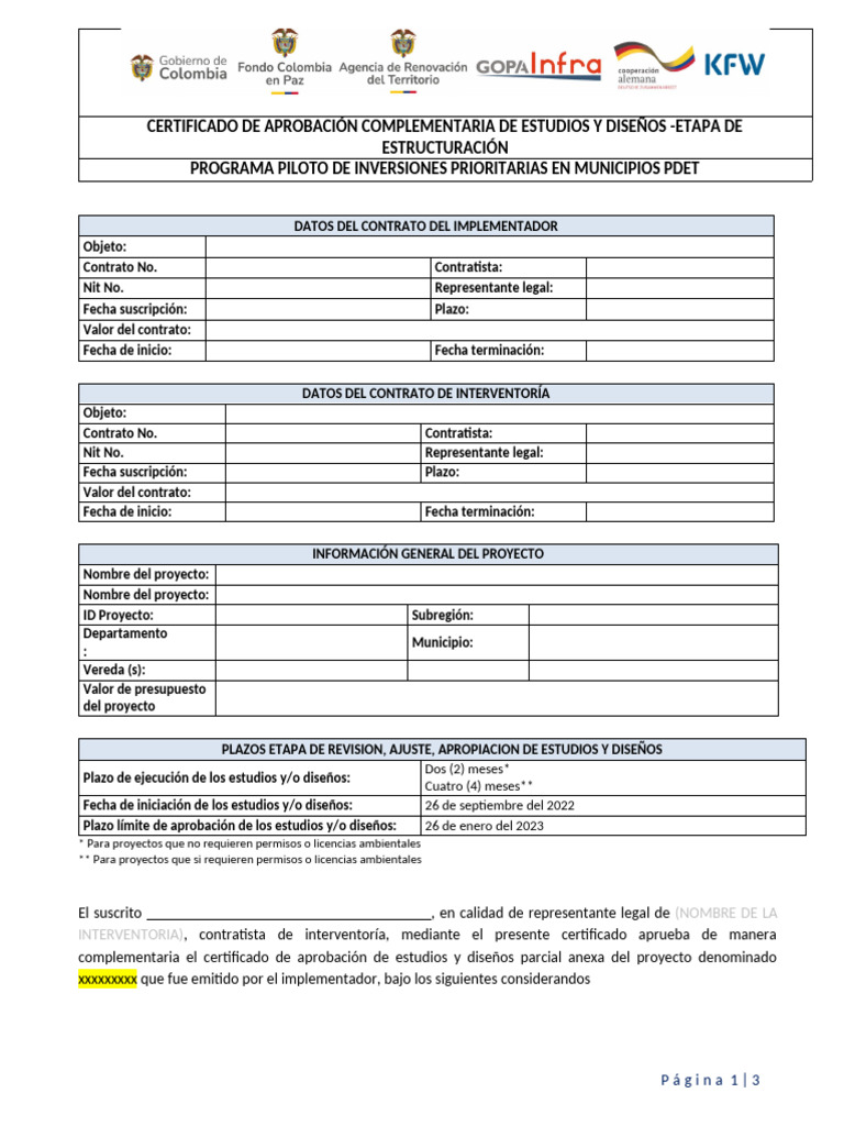 PPIP - KFW - Cert - 003 - V3 Certificado de Aprobación Complementario Interventoría | PDF
