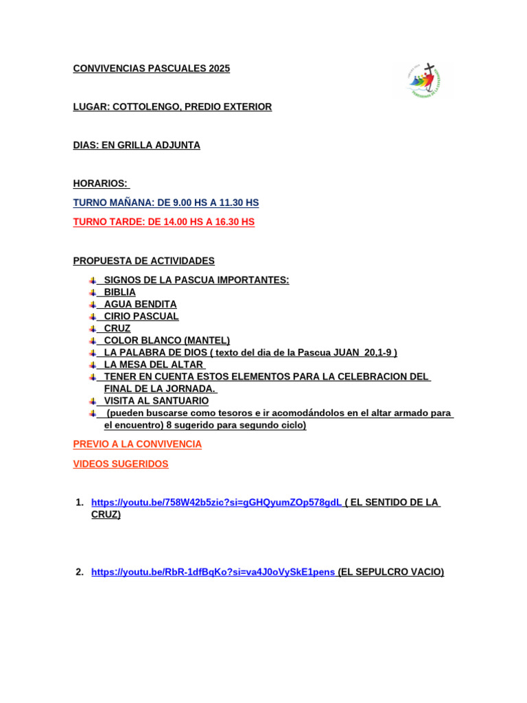 Convenciones Pascuales 2025 en Cottolengo | PDF