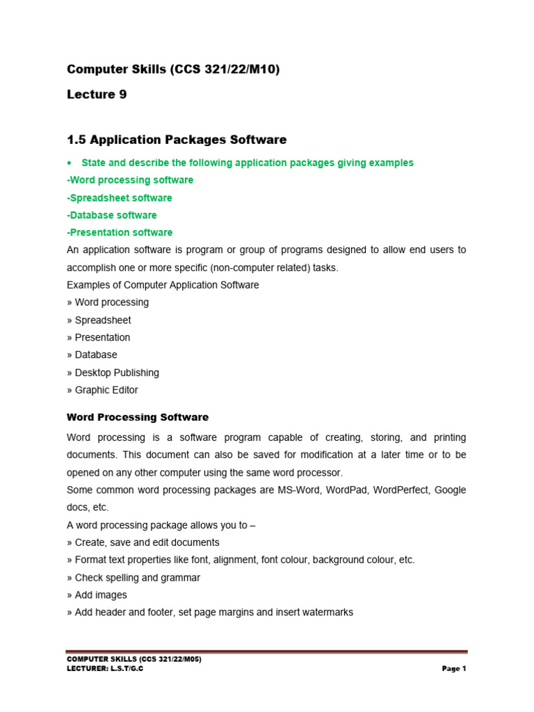 Computer Skills Lecture 9 | PDF | Spreadsheet | Word Processor
