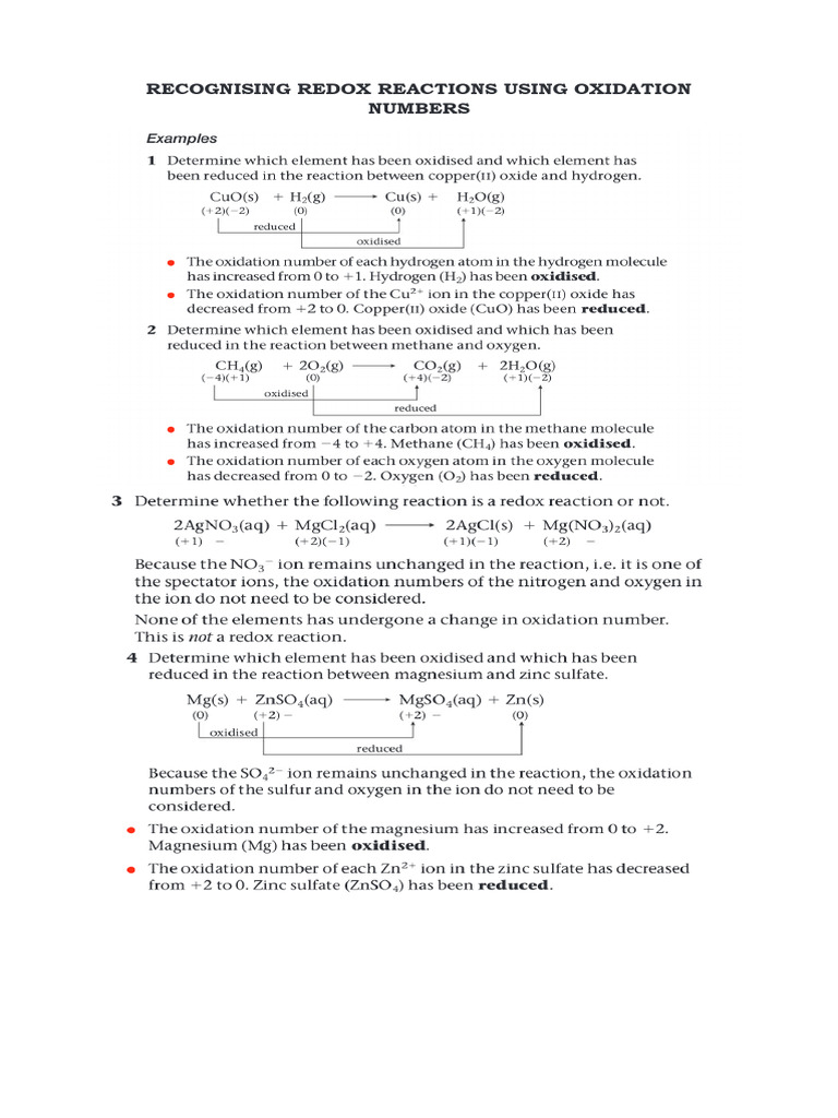 Recognising Redox Reactions Using Oxidation Numbers | PDF