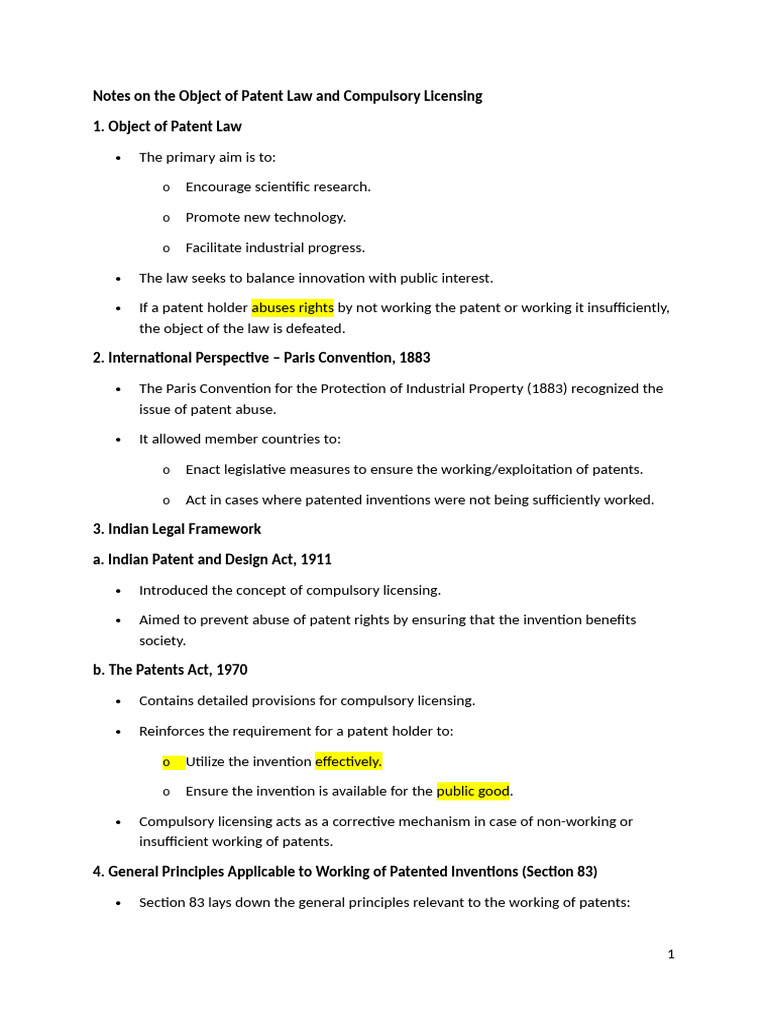 Compulsory Licensing in Patent Law | PDF | Patent | Glossary Of Patent ...