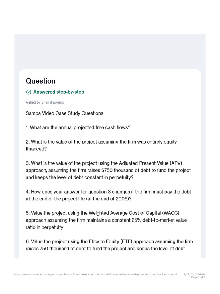(Solved) Sampa Video Case Study Questions 1. What Are The Annual ...
