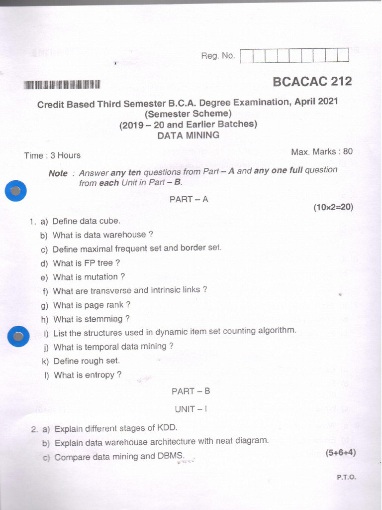 BCA III Semester Data Mining April 2021 | PDF