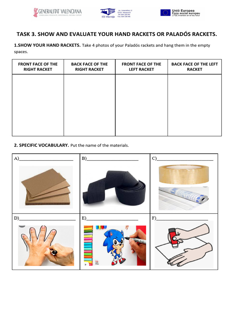 TASK 2. Design Your Hand Rackets (Paladós) - 1 | PDF
