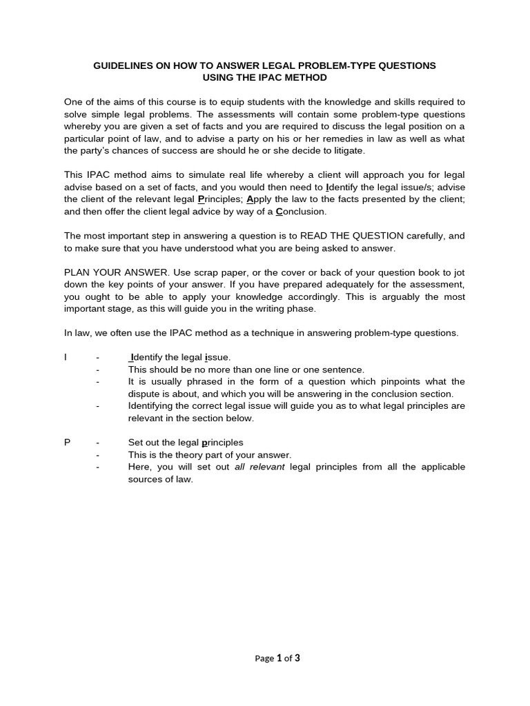 How To Answer Legal Problem-Type Questions - IPAC Method | PDF | Question | Justice